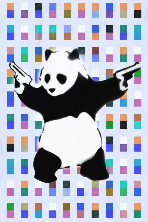 Panda with Guns Color Dots Canvas Wall Art | iCanvas