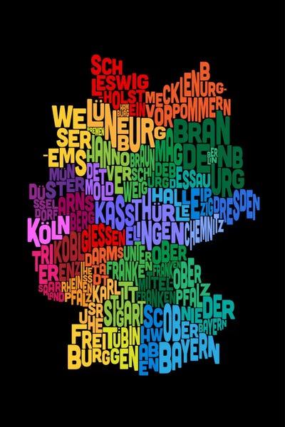 Text Map of Germany II Canvas Wall Art by Michael Tompsett | iCanvas