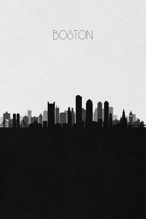 Boston Skyline Black & White Canva - Canvas Wall Art | WallDecorAddict
