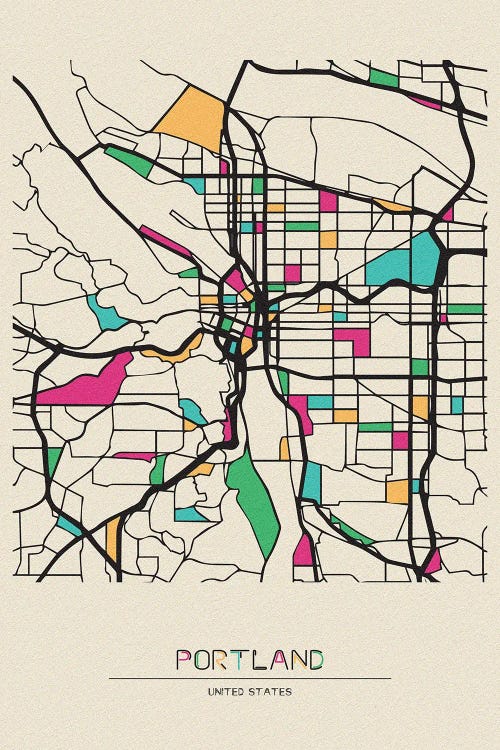 Portland, Oregon Map Canvas Wall Art by Ayse Deniz Akerman | iCanvas