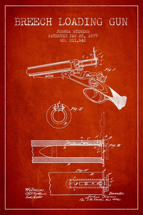 Capps Machine Gun Red Patent Blueprint - Canvas Wall Art | Aged Pixel