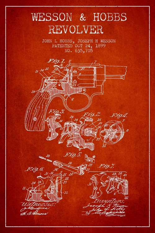 Capps Machine Gun Red Patent Blueprint - Canvas Wall Art | Aged Pixel