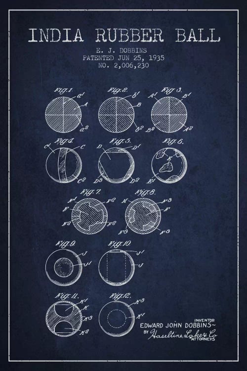 Golf Ball Navy Blue Patent Blueprint Ca - Canvas Wall Art | Aged Pixel