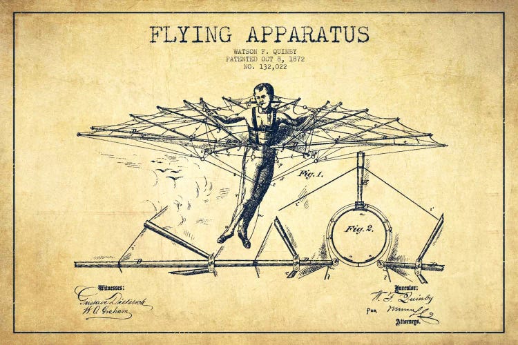 Old Flying Machine Patent Drawing Vintage Aviation Patent Prints