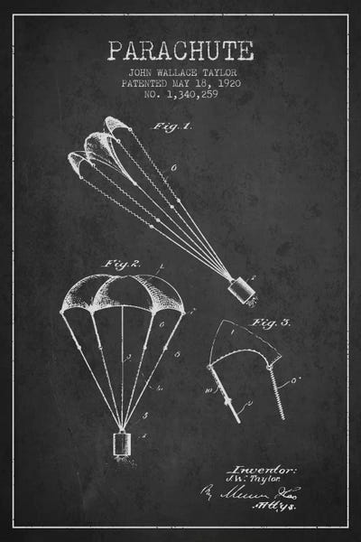 Parachute 1 Charcoal Patent Blueprint Ca - Canvas Artwork | Aged Pixel