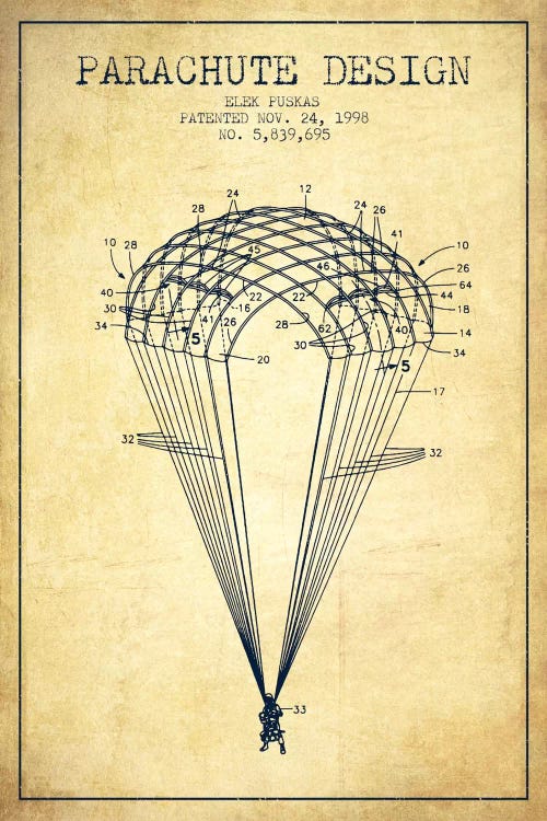Parachute Design Vintage Patent Bluepri - Canvas Wall Art | Aged Pixel