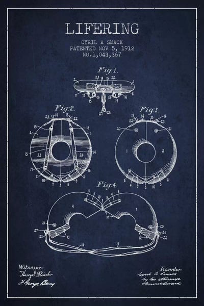 Lifering Navy Blue Patent Blueprint - Canvas Wall Art by Aged Pixel ...