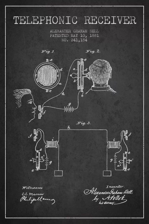 Long Telephone Dark Patent Blueprint Ca - Canvas Wall Art | Aged Pixel