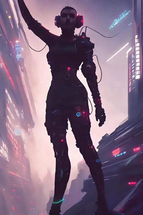 Female Android In Cyberpunk - Canvas Wall Art | Alessandro Della Torre