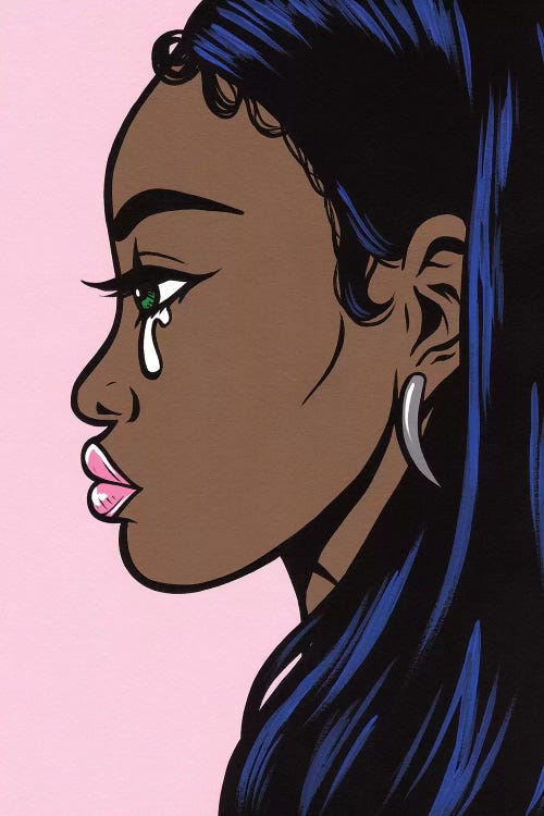 Pastel Crying Girl On Pink Canvas - Canvas Wall Art | Allyson Gutchell