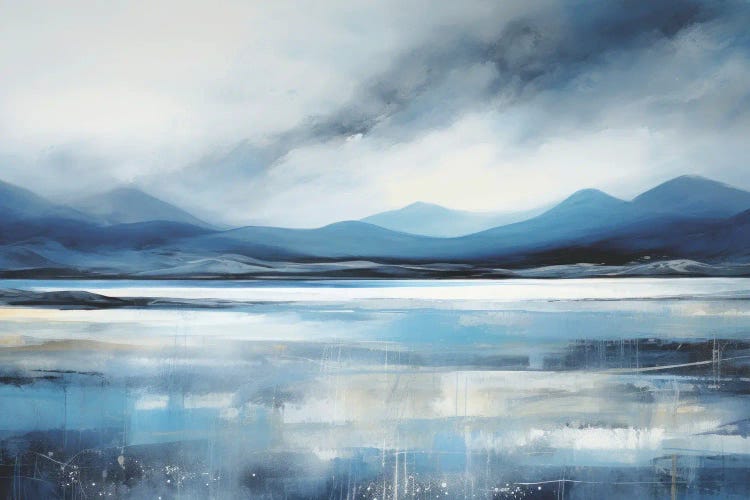 Blue Abstract Lake Canvas Wall Art by Ana Ozz | iCanvas