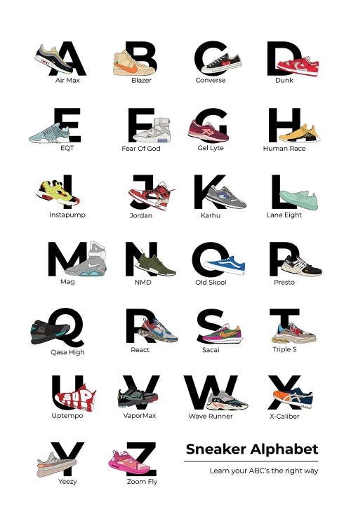 Sneaker Alphabet Canvas Wall Art by avesix | iCanvas