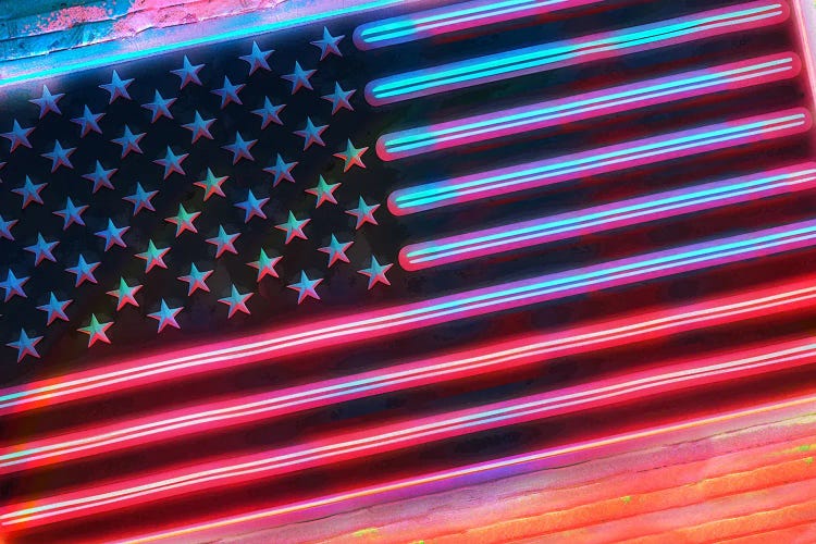 Neon American Flag Canvas Wall Art by Emanuela Carratoni | iCanvas