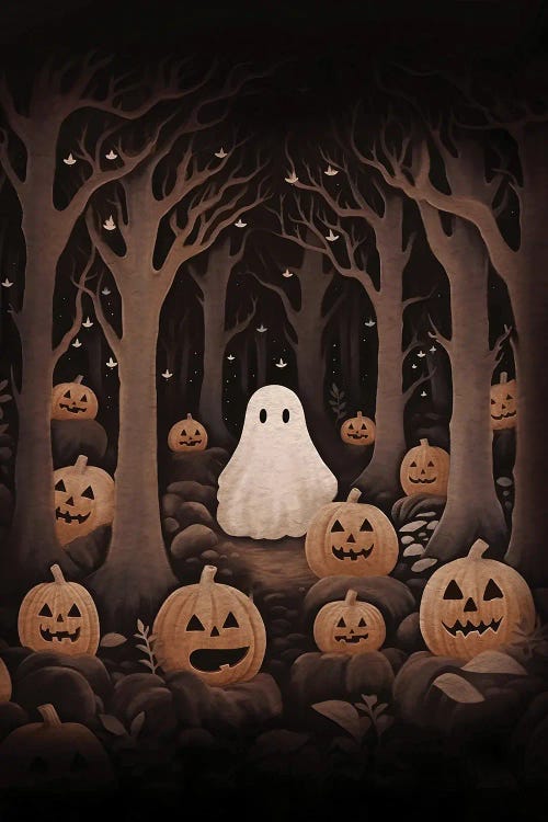 Ghost And Pumpkins Canvas Wall Art by Emanuela Carratoni | iCanvas