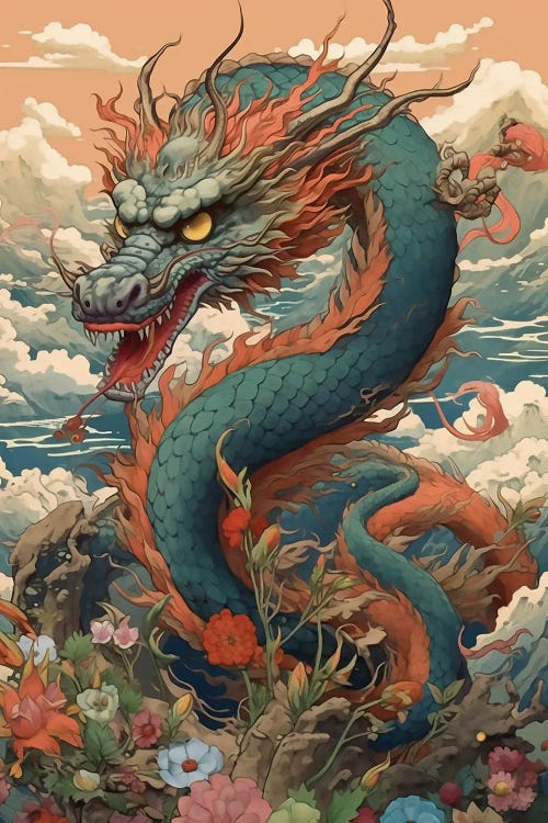 Fight between a Dragon and a Lio - Canvas Wall Art | Leonardo da Vinci