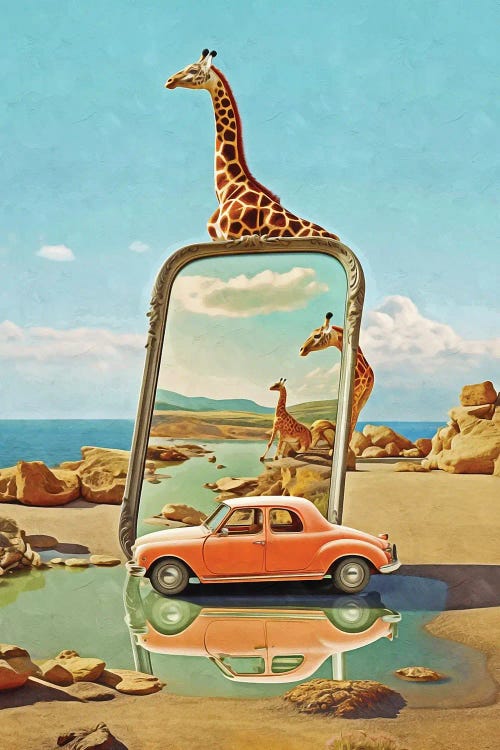 Surrealism Car And Giraffes I - Canvas Wall Art | Danilo de Alexandria