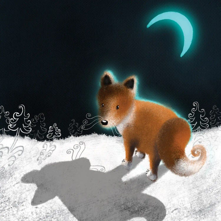 The Fox And The Moon Canvas Wall Art by Ellie Beykzadeh | iCanvas