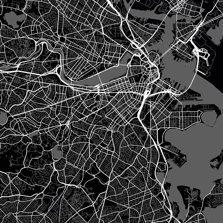 Boston Urban Roadway Map (Yellow) Canvas - Canvas Wall Art | Urbanmap
