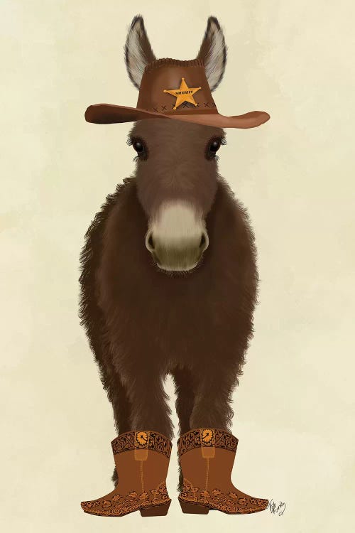 Donkey Cowboy Canvas Wall Art by Fab Funky | iCanvas