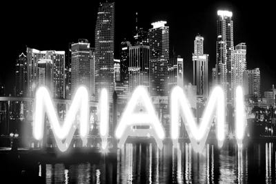Miami Skyline At Night Neon