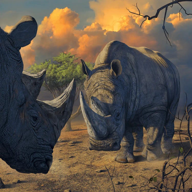 Rhino Stand Off Canvas Wall Art by Vincent Hie | iCanvas