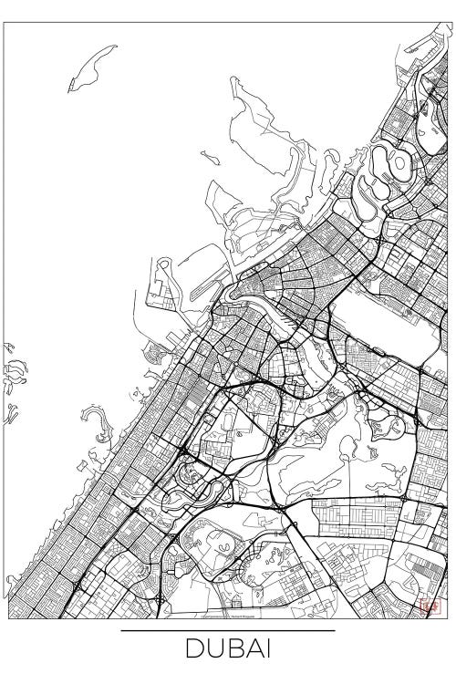 Dubai Minimal Urban Blueprint Map C - Canvas Wall Art | Hubert Roguski