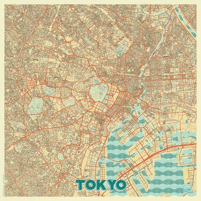 Tokyo Minimal Urban Blueprint Map Art Print | Hubert Roguski | iCanvas