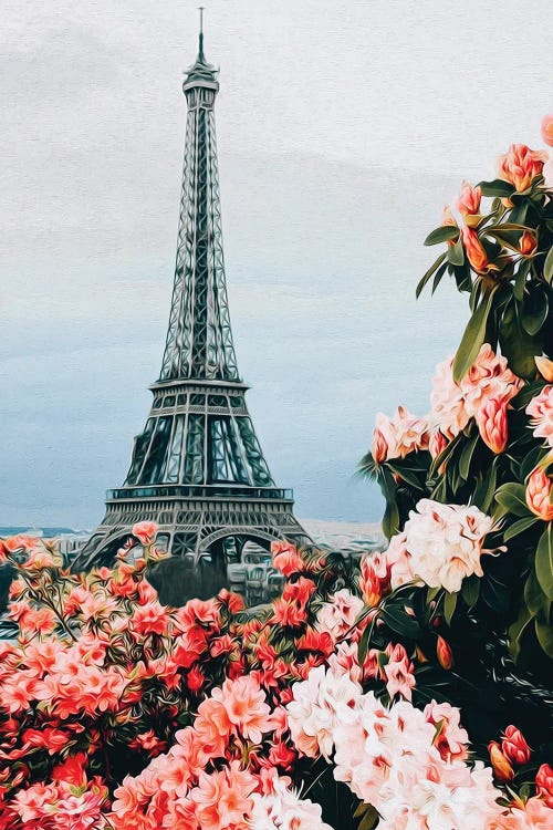 Pink Roses On The Streets Of Pari - Canvas Wall Art | Ievgeniia Bidiuk