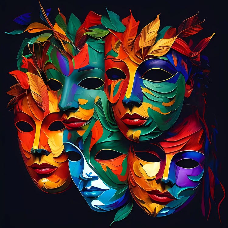 Abstraction Of Masks. Canvas Wall Art by Ievgeniia Bidiuk | iCanvas