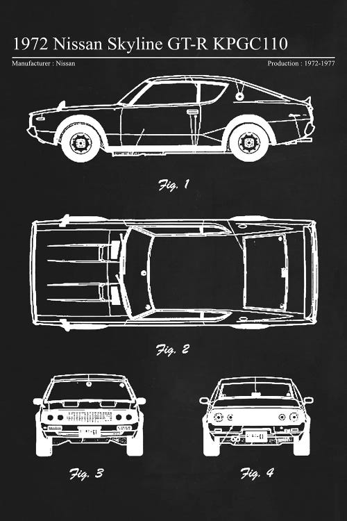 Nissan GT-R (R35) Skyline | Blac - Canvas Wall Art | Action Blueprints