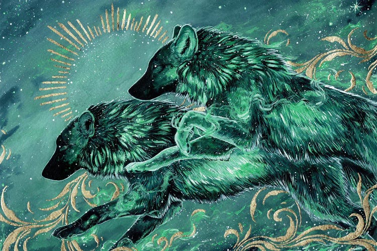 Aurora Wolves Canvas Wall Art by Jonna Hyttinen | iCanvas