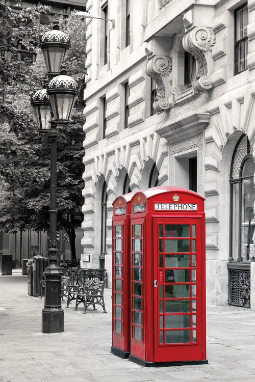 London Phone Boxes Canvas Wall Art by Jane Rix | iCanvas