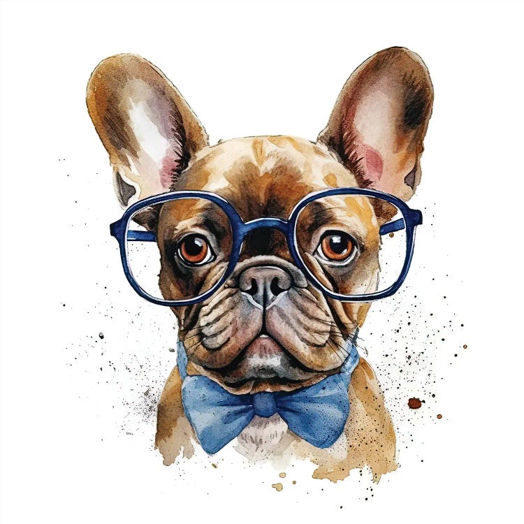 Frenchie With Glasses And Bow Tie Canvas - Canvas Wall Art | Jane Rix