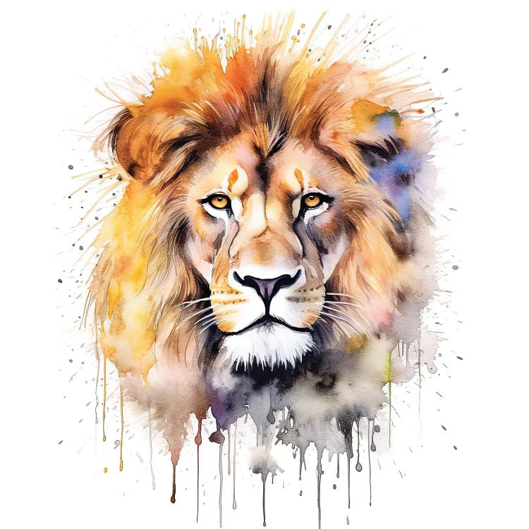 Lion Watercolour Portrait Canvas Wall Art by Jane Rix | iCanvas