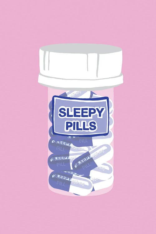 Sleepy Pill Bottle Pink Canvas Wall Art by Jaymie Metz | iCanvas