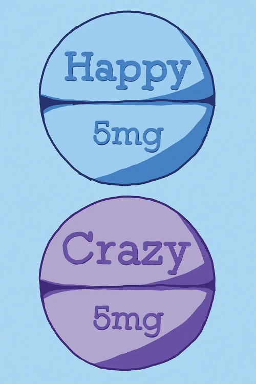 Chill Crazy Pill Blue Canvas Wall Art by Jaymie Metz | iCanvas