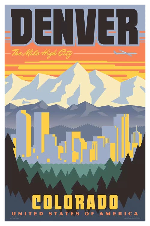 Denver Travel Poster Canvas Wall Art by Jim Zahniser | iCanvas