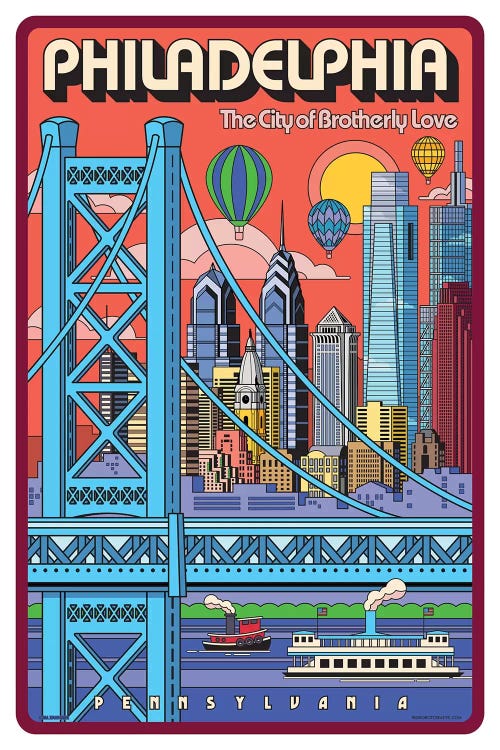 Philadelphia Pop Art Travel Poster Ca - Canvas Wall Art | Jim Zahniser