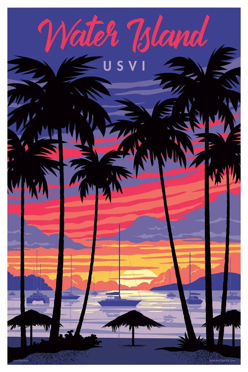 Water Island Travel Poster Canvas Wall Art by Jim Zahniser | iCanvas