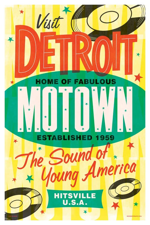 Detroit Motown Retro Poster Canvas Wall Art by Jim Zahniser | iCanvas