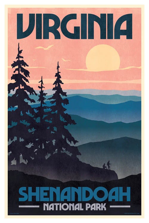 Virginia Retro Poster Canvas Wall Art by Jim Zahniser | iCanvas