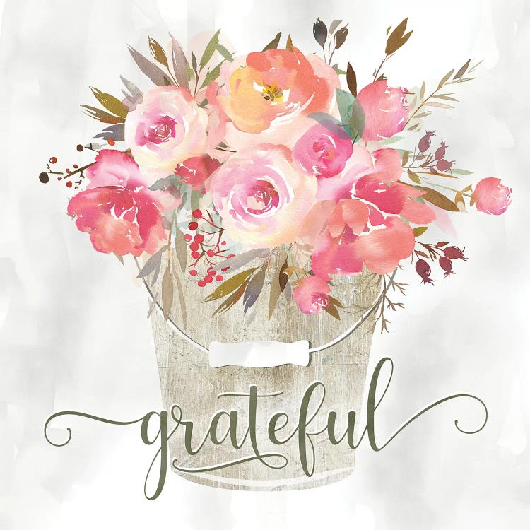 Simple Grateful Floral Canvas Wall Art by Kelly Donovan | iCanvas
