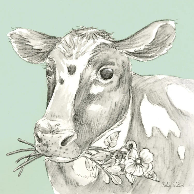 Watercolor Pencil Farm II-Cow Canvas - Canvas Wall Art | Kelsey Wilson
