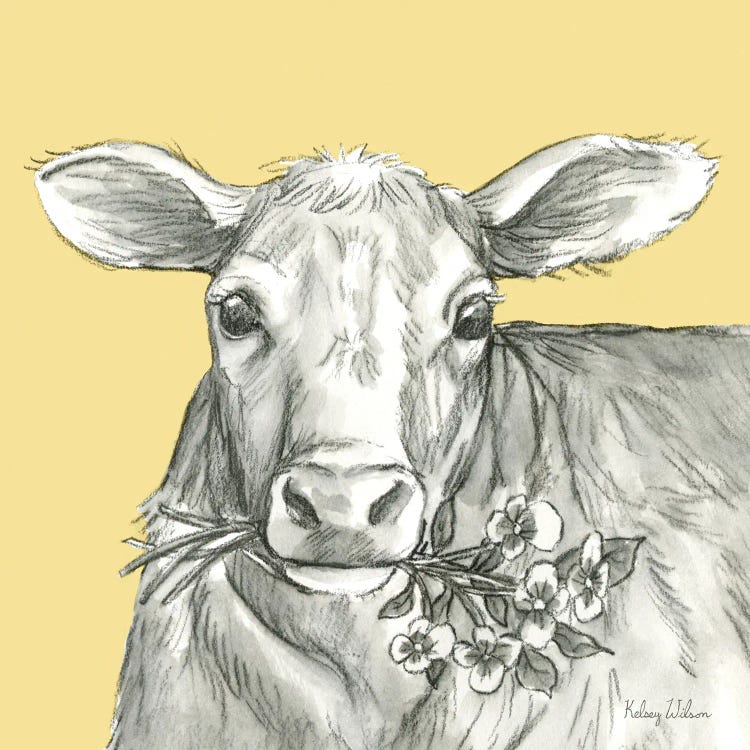 Watercolor Pencil Farm II-Cow Canvas - Canvas Wall Art | Kelsey Wilson