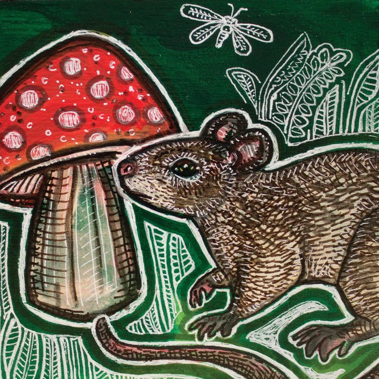 Mouse On Mushroom Canvas Wall Art by Nataly Mak | iCanvas