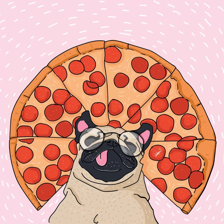 Pug Pizza Drawing Canvas Wall Art by Lostanaw | iCanvas