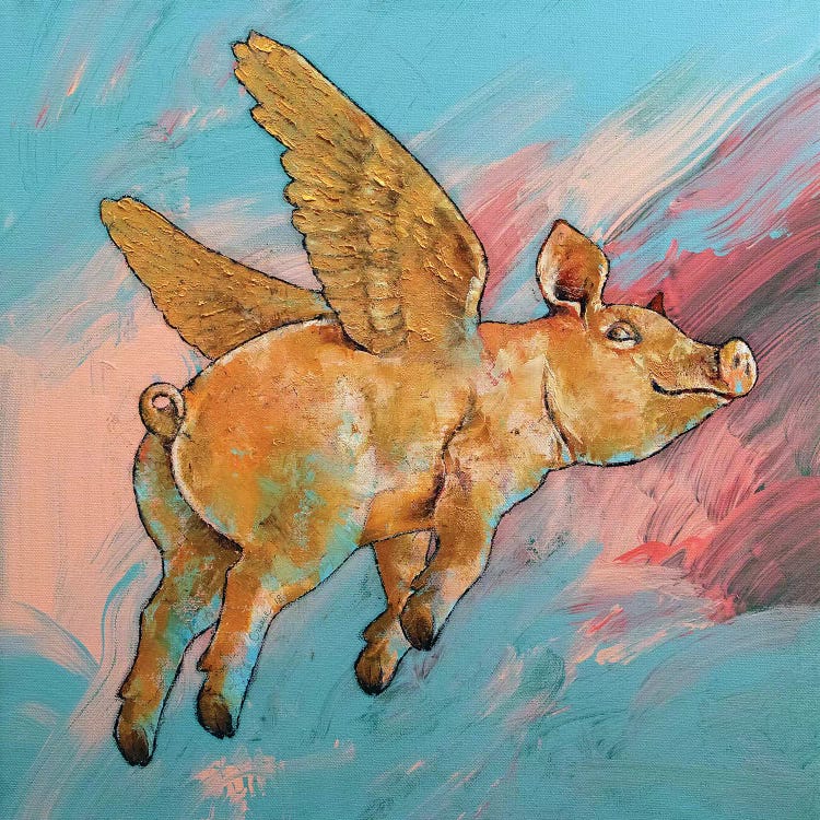 Flying Pig Canvas Wall Art by Michael Creese | iCanvas