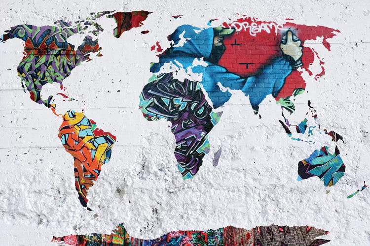 Map Graffiti Canvas Wall Art by Mark Ashkenazi | iCanvas