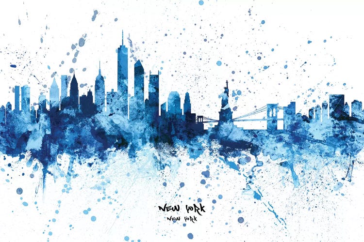 Brooklyn New York Skyline Blue Te - Canvas Wall Art | Michael Tompsett