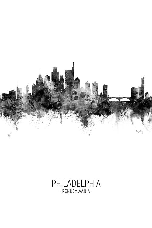 Philadelphia Skyline Portrait Bla - Canvas Wall Art | Michael Tompsett